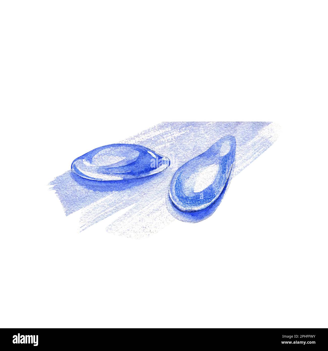 Water blue two drops realistic isolated on white background. Watercolor ...