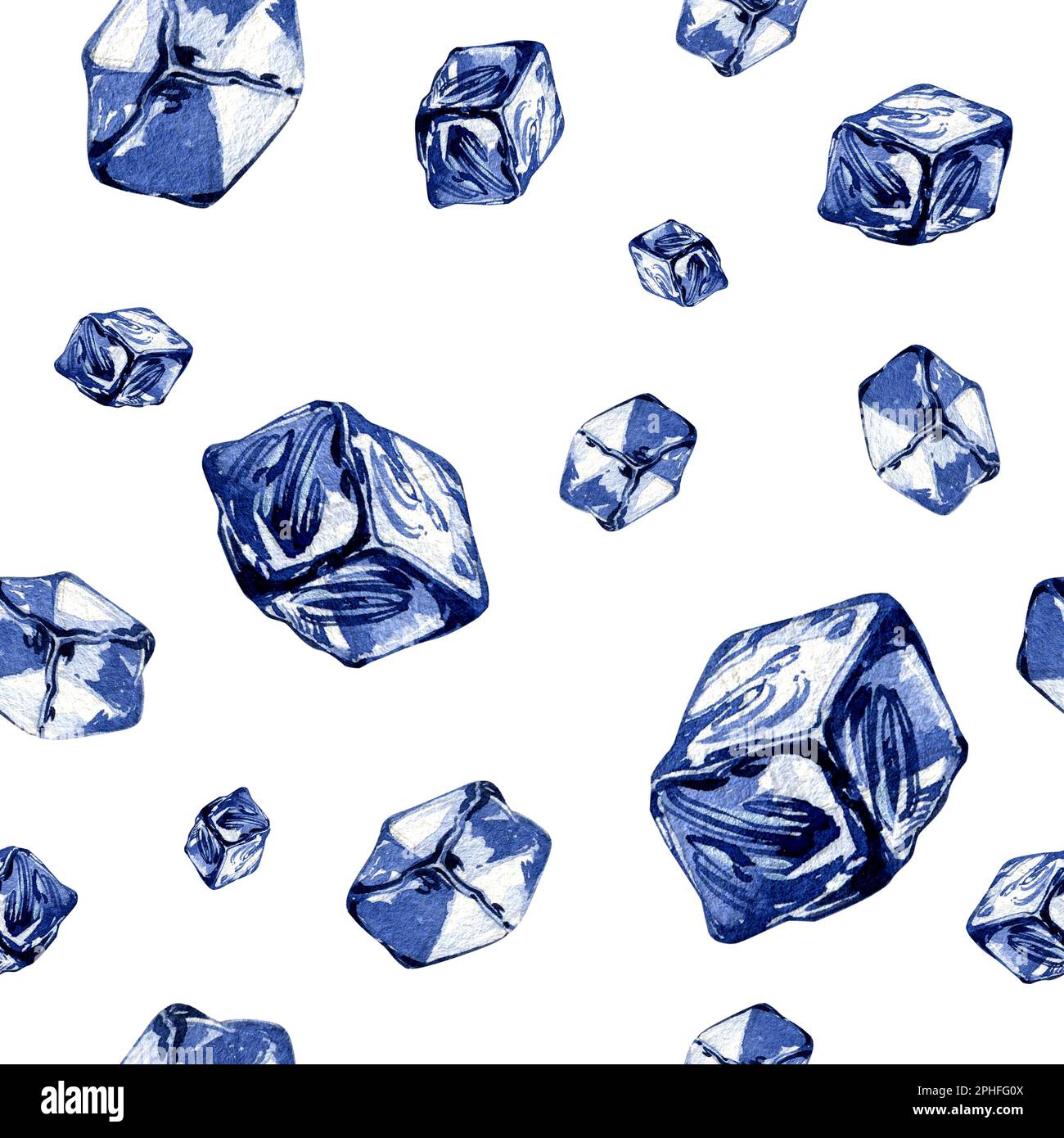 Seamless pattern water blue ice cubes isolated on white background ...