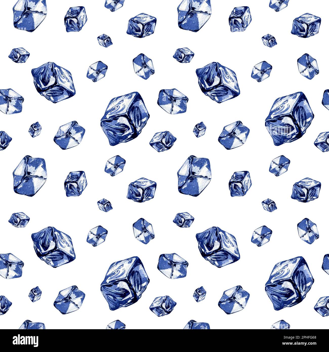 Seamless pattern Water blue ice cubes isolated on white background ...