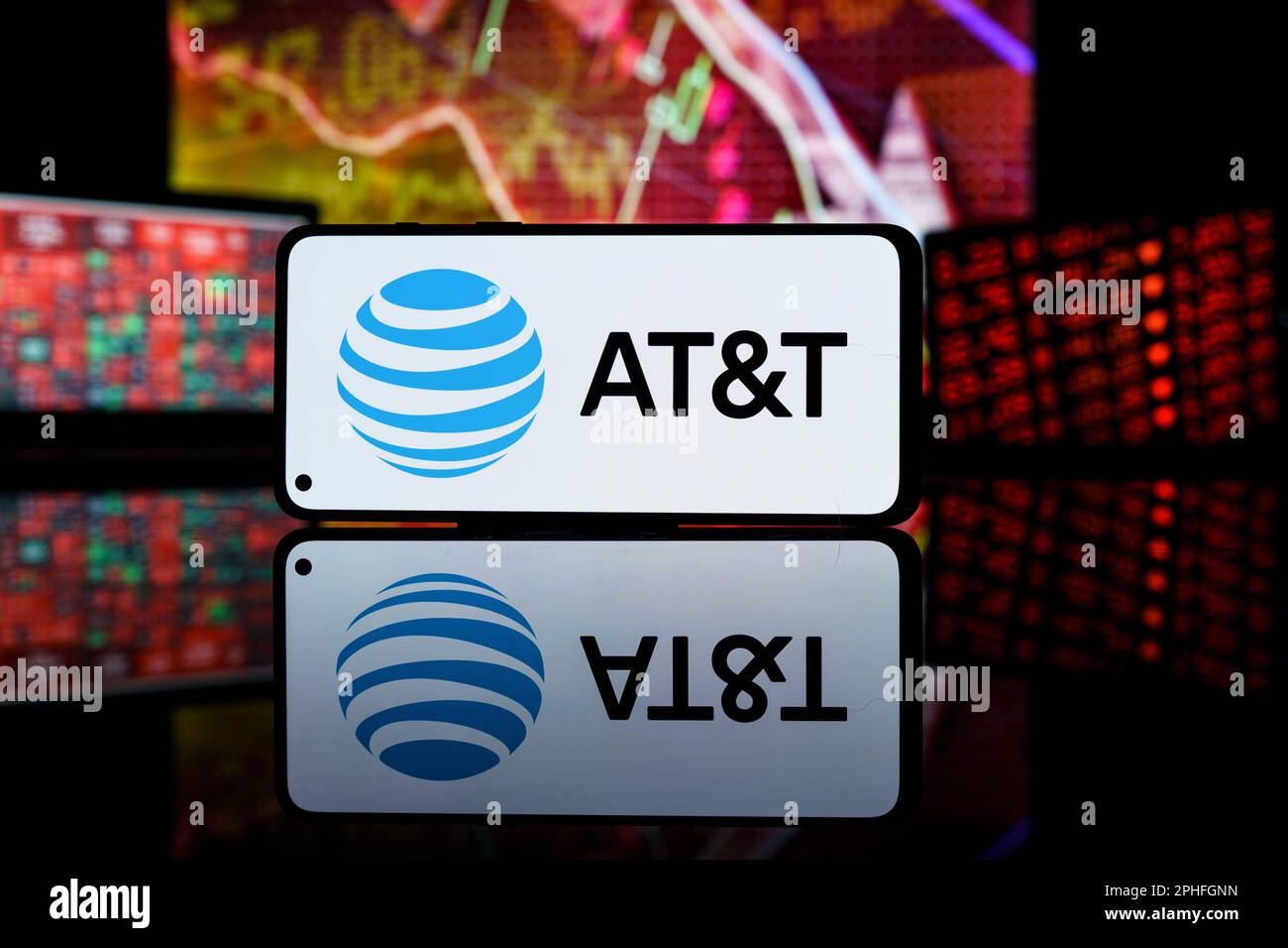 Paris, France - 2023 March 28: AT and T company shares dropped down at ...