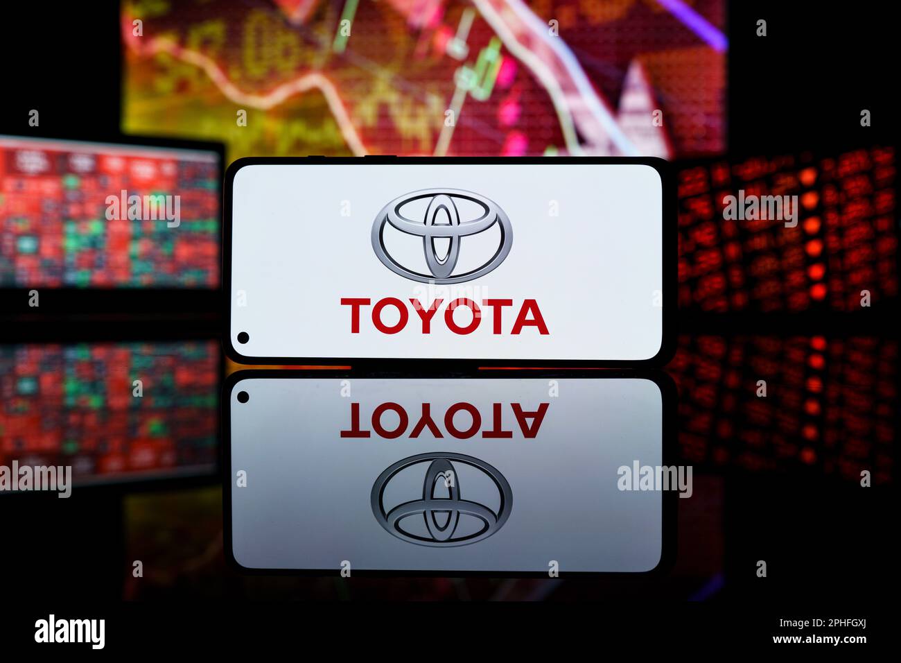 Paris, France - 2023 March 28: Toyota company shares dropped down at ...