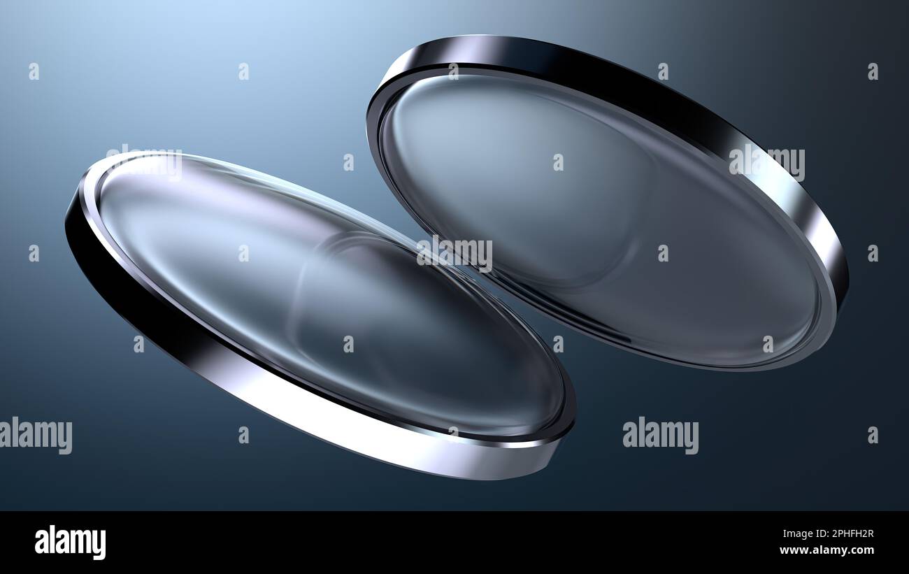 transparent blue, metal framed lenses facing each other lively Abstract ...