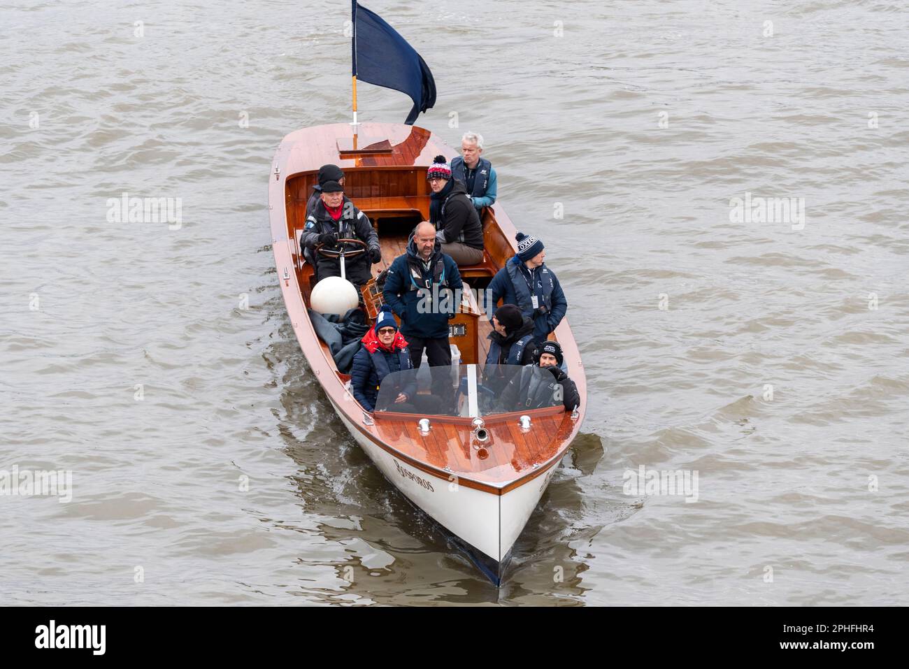 Andrew Nelder, Oxford Women's Boat Race Chief Coach, aboard wooden ...