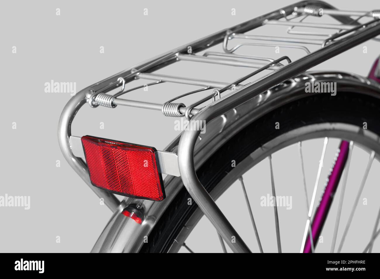 Bicycle rear rack. Close-up. Isolated on light gray background Stock ...