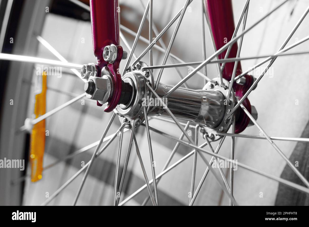 Front bicycle wheel. Close-up. Isolated on light gray background Stock ...