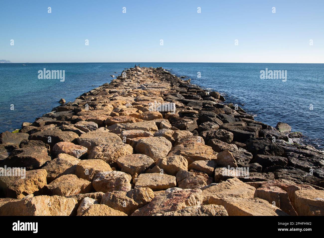 Rock Breakwater and Sea in El Campello; Alicante; Spain Stock Photo - Alamy