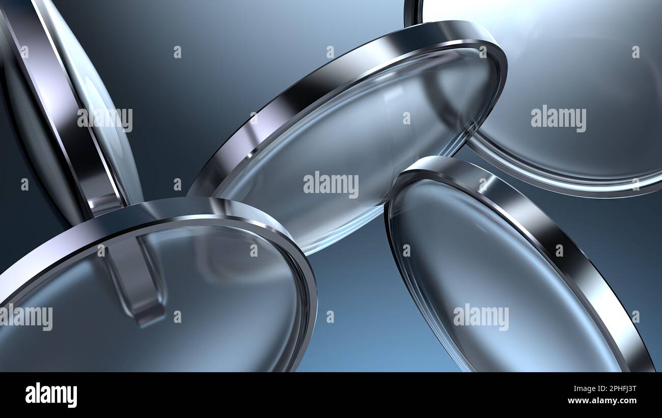 transparent blue Frosted lens with slanted metal frame Abstract ...