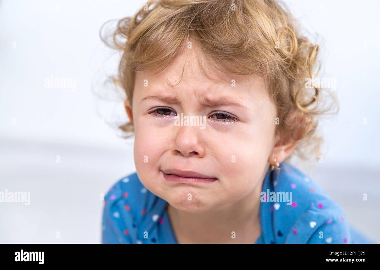 Child crying tears face girl. Selective focus. Kid Stock Photo - Alamy