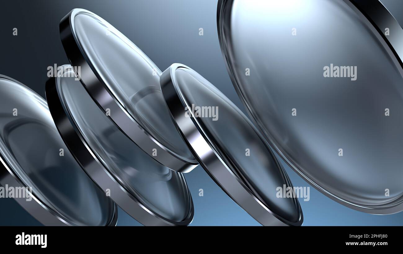 transparent blue Frosted lenses with metal frame Arranged neatly ...