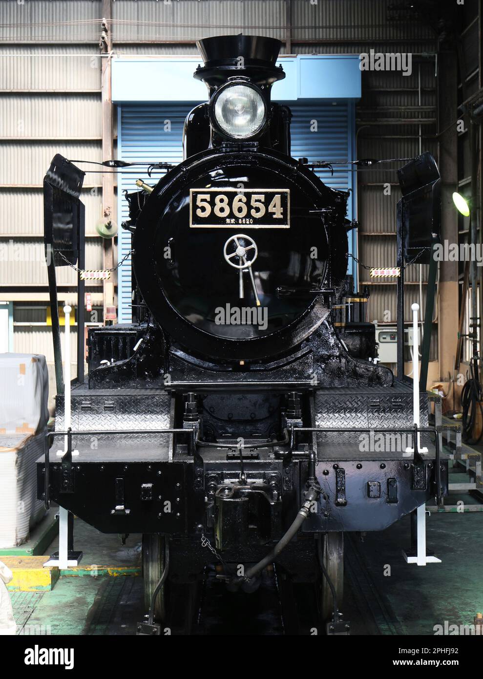 SL58654type of steam locomotive is displayed at Kokura General Rolling Stock Center operated by ...