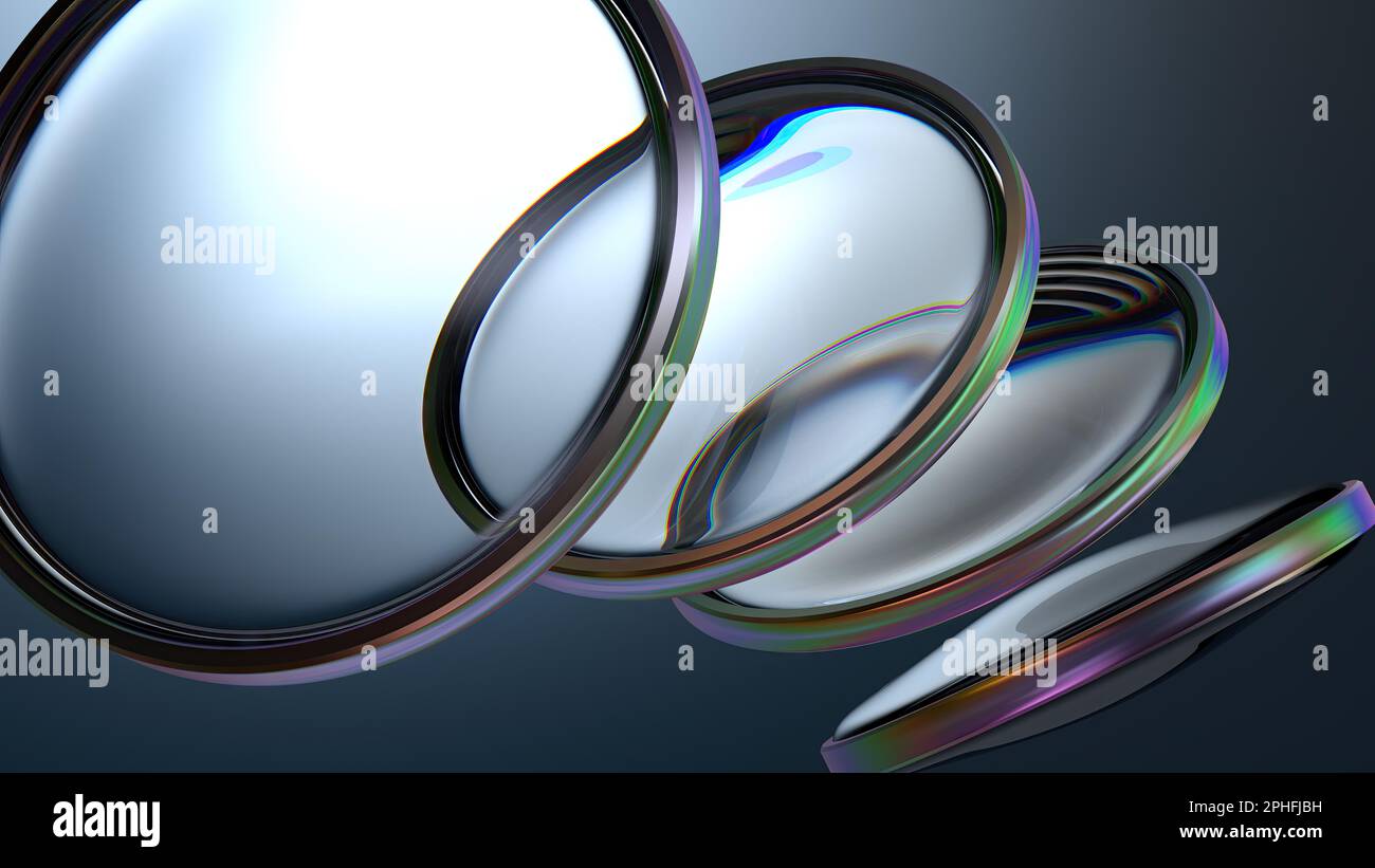 transparent blue continuous iridescent chrome lens Abstract delicate ...