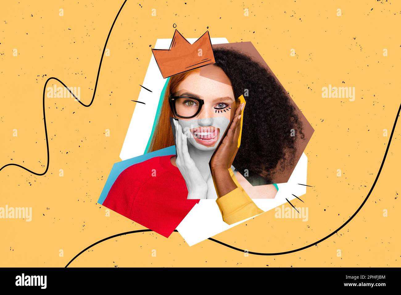 Poster banner collage of weird exclusive lady wearing painting tiara ...