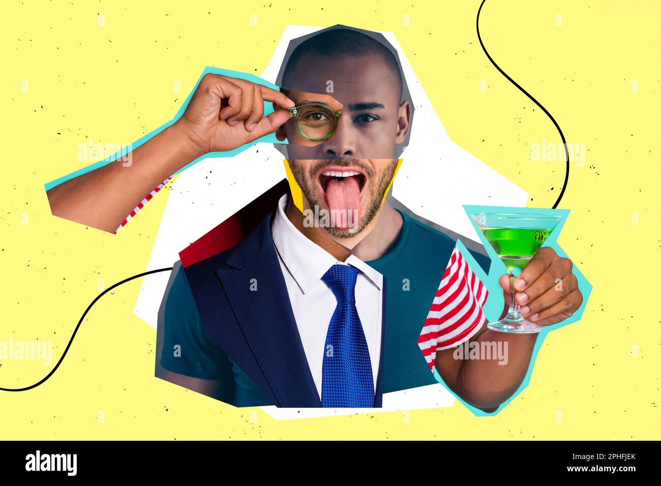Creative image picture collage of freak young guy have fun on cocktail ...