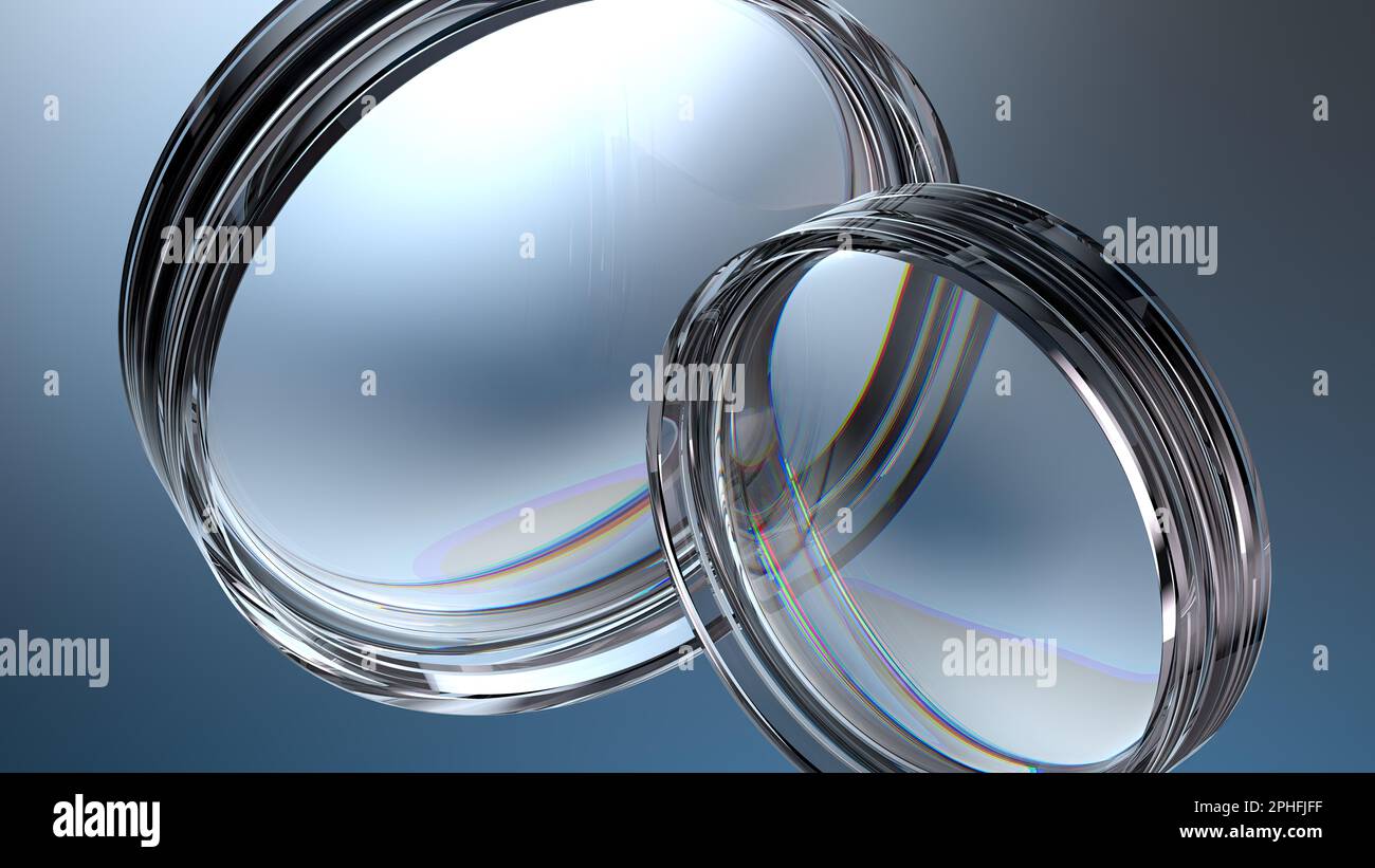 transparent blue Thick lens refraction facing each other Abstract ...
