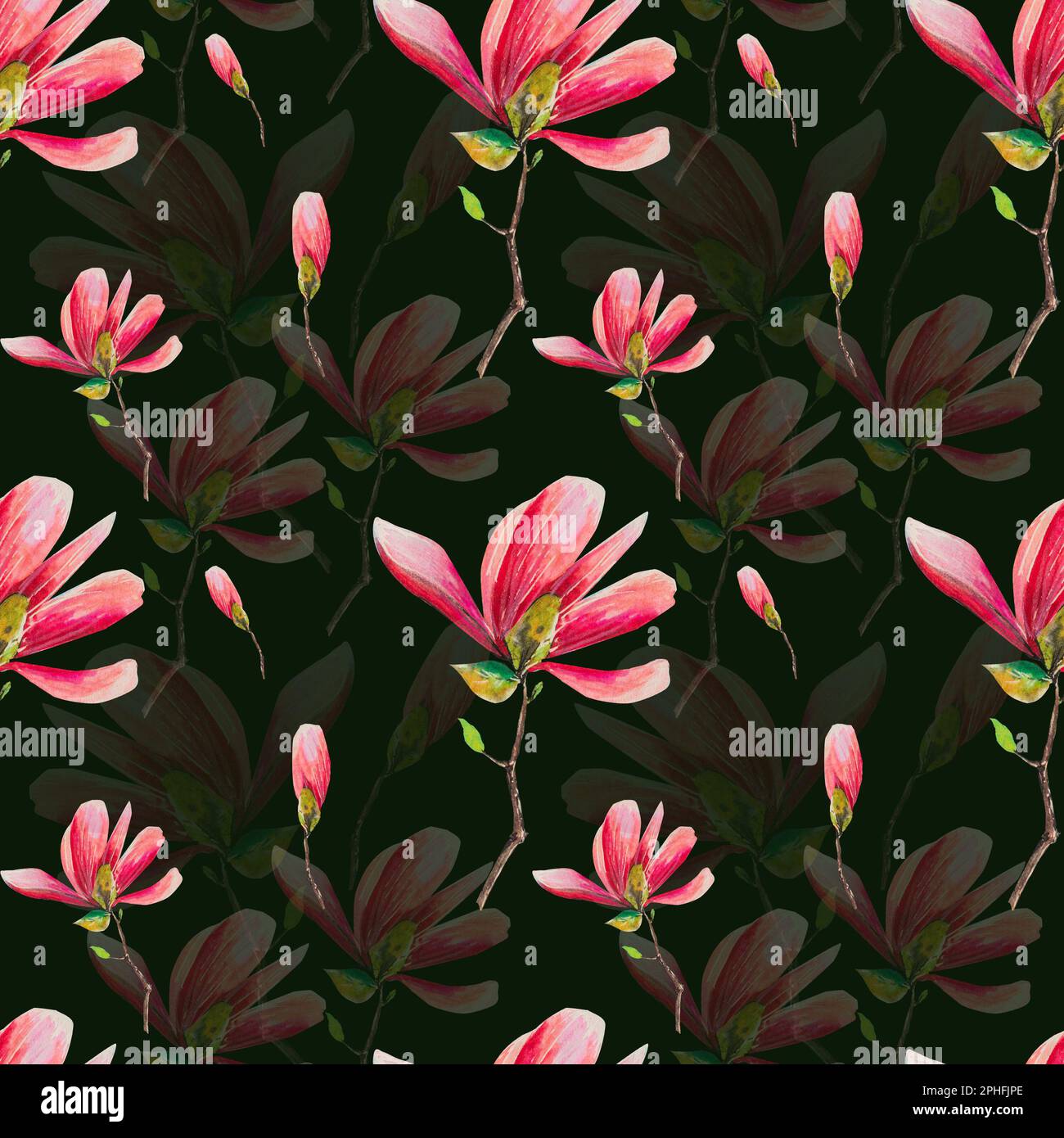 Magnolia pattern illustration,hand drawing. The drawing is made with ...