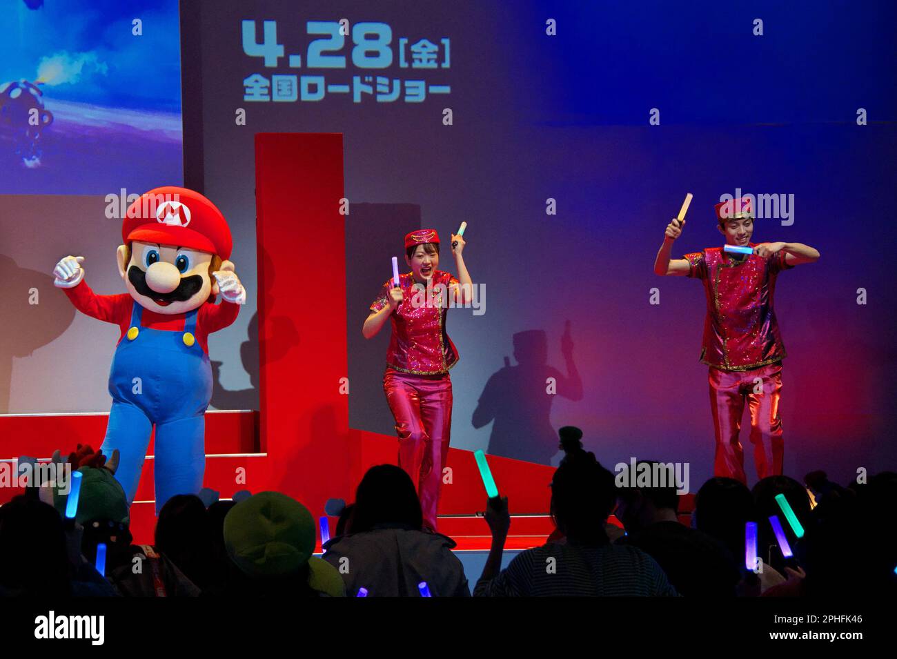 Osaka, Japan. 28th Mar, 2023. Mario and dancer perform during the event ...