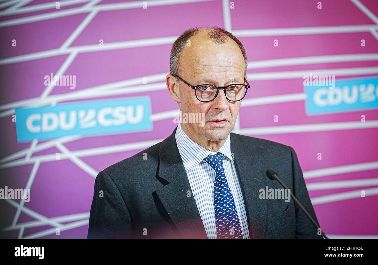Berlin, Germany. 28th Mar, 2023. Friedrich Merz (CDU), CDU federal ...
