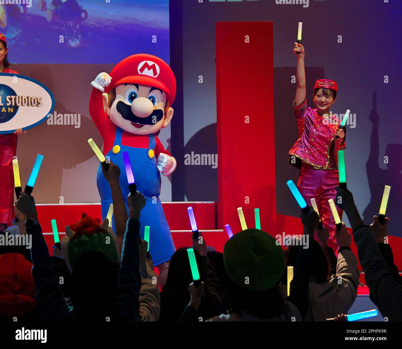 Osaka, Japan. 28th Mar, 2023. Mario and dancer perform during the event ...