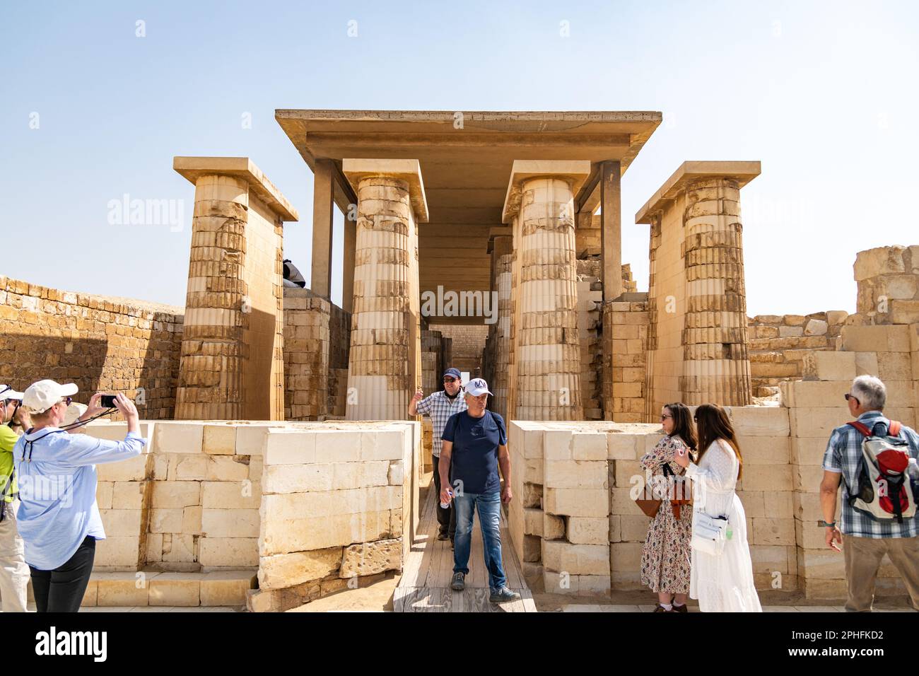 The colonnaded entrance to the Pyramid of Djoser complex at the Saqqara ...