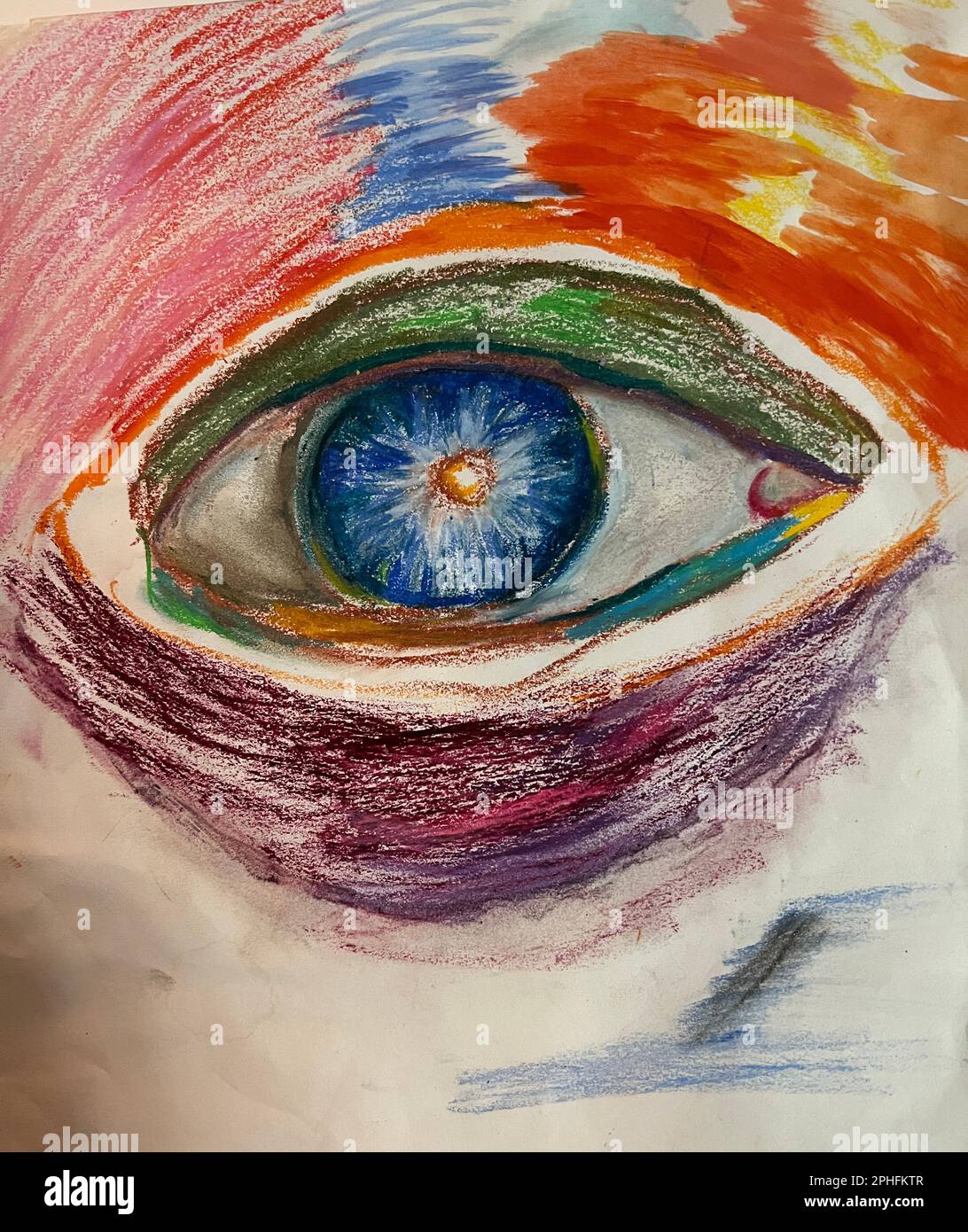 Colorful drawing of a human eye made with Cray-Pas oil pastels.= by ...