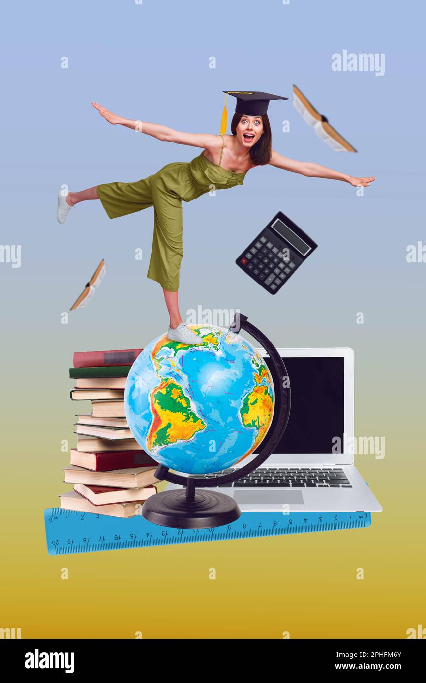 Photo cartoon comics sketch collage picture of carefree funny lady ...