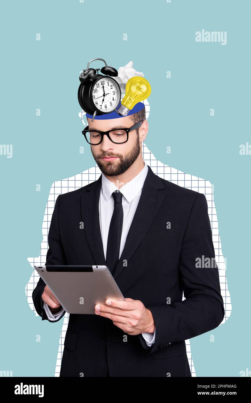 Photo collage artwork minimal picture of busy boss guy having many ...