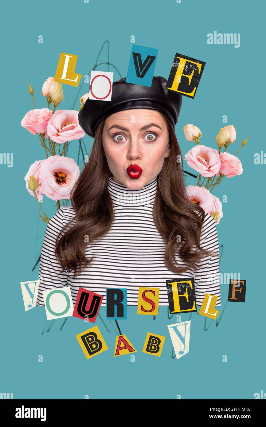 Exclusive magazine picture sketch collage image of flirty lady sending ...