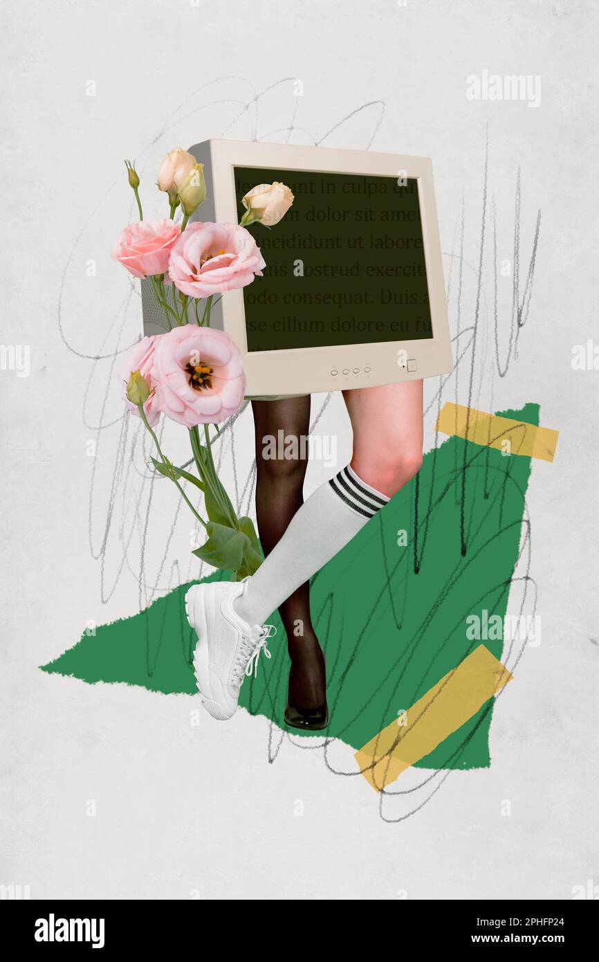 Creative retro 3d magazine collage image of vintage computer monitor ...