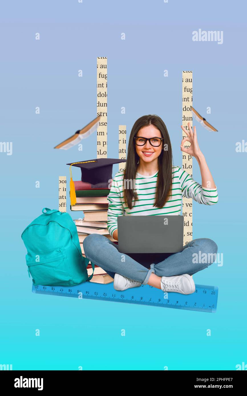 Collage artwork graphics picture of confident lady studying modern ...