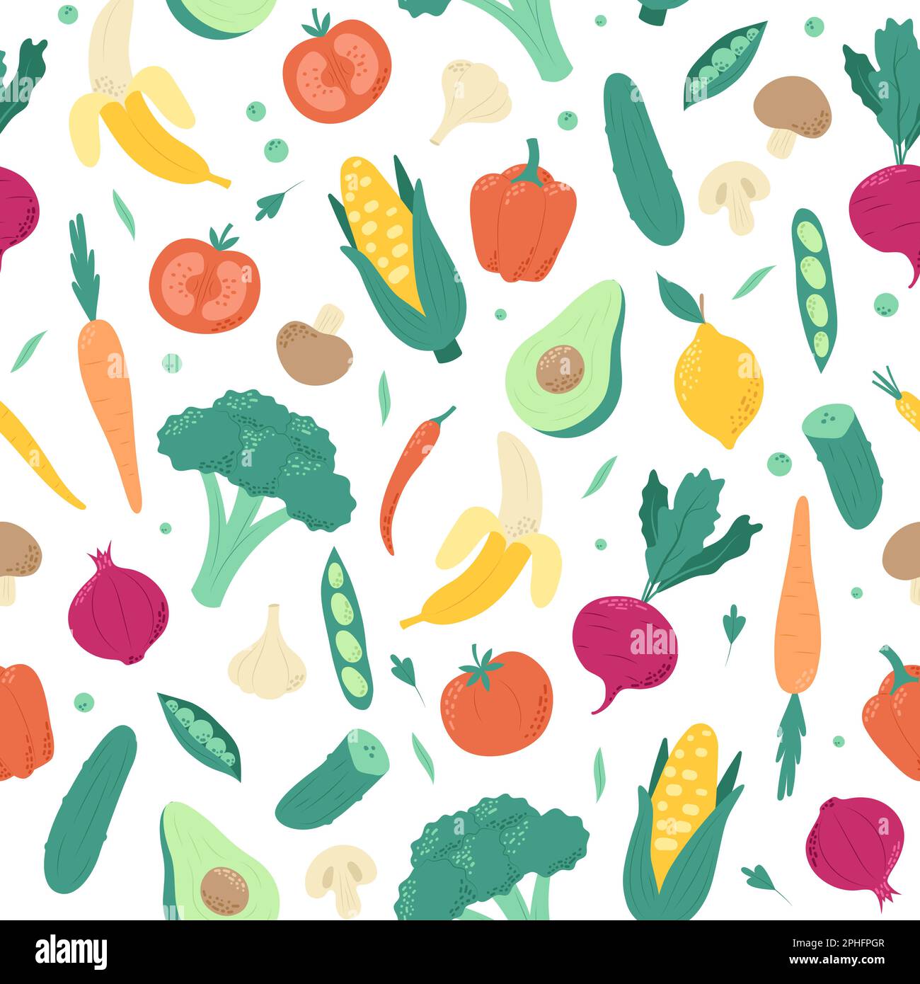 Fruits and vegetables pattern. Healthy vegetarian or vegan food. Hand ...
