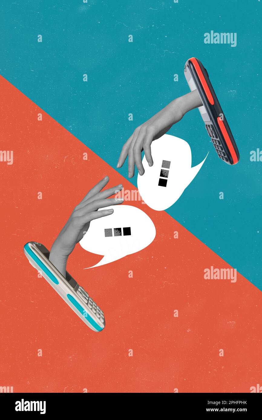 Photo collage artwork minimal picture of arms growing vintage phones ...