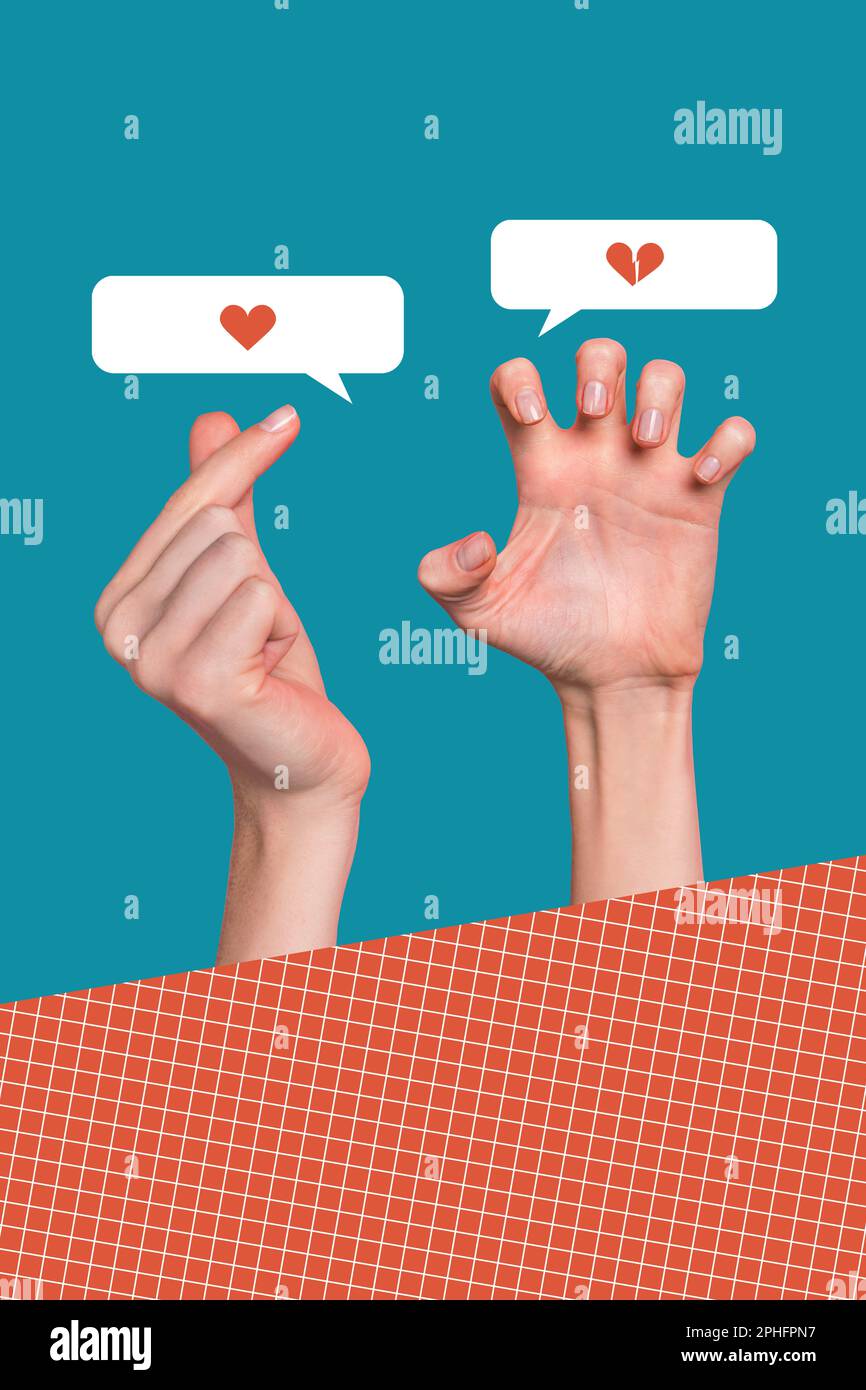Creative 3d photo artwork graphics collage painting of love arm dislike ...