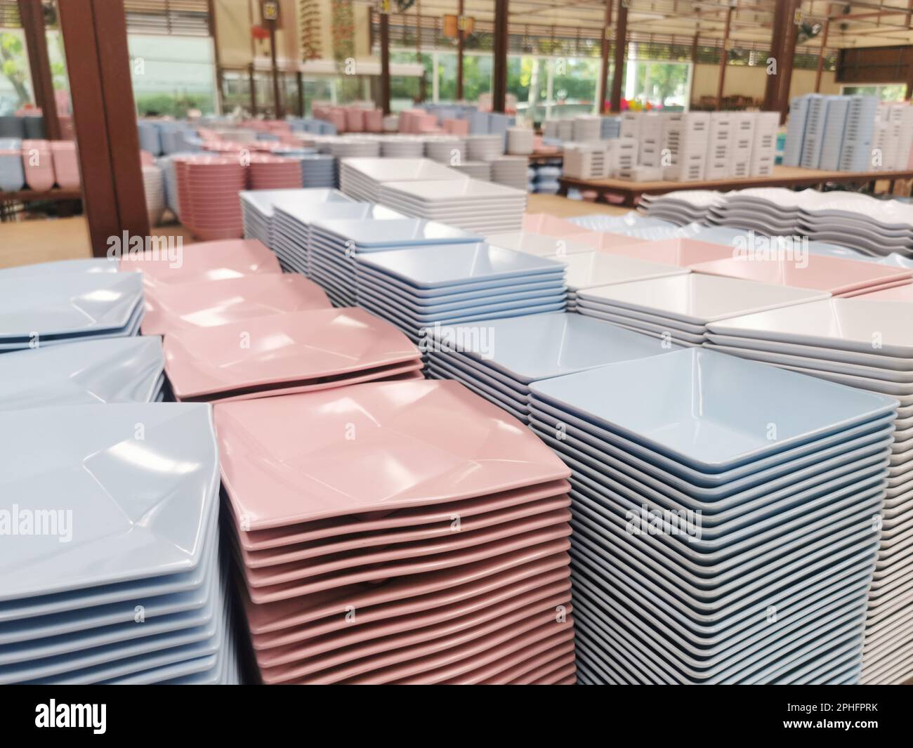 Stacks of plates in a shop Stock Photo - Alamy