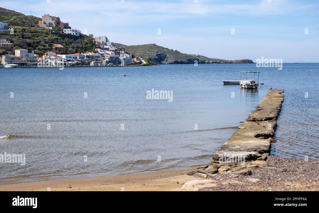 Greece Kea island, Vourkari small seaside village, calm sea, blue ...