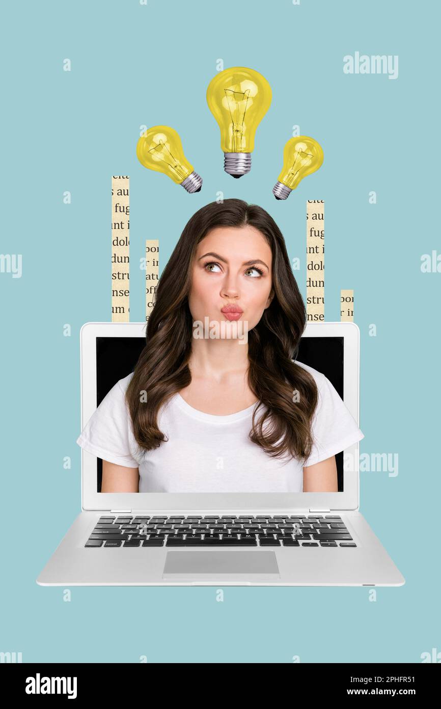Creative minimal photo collage of young thoughtful smart lady inside ...