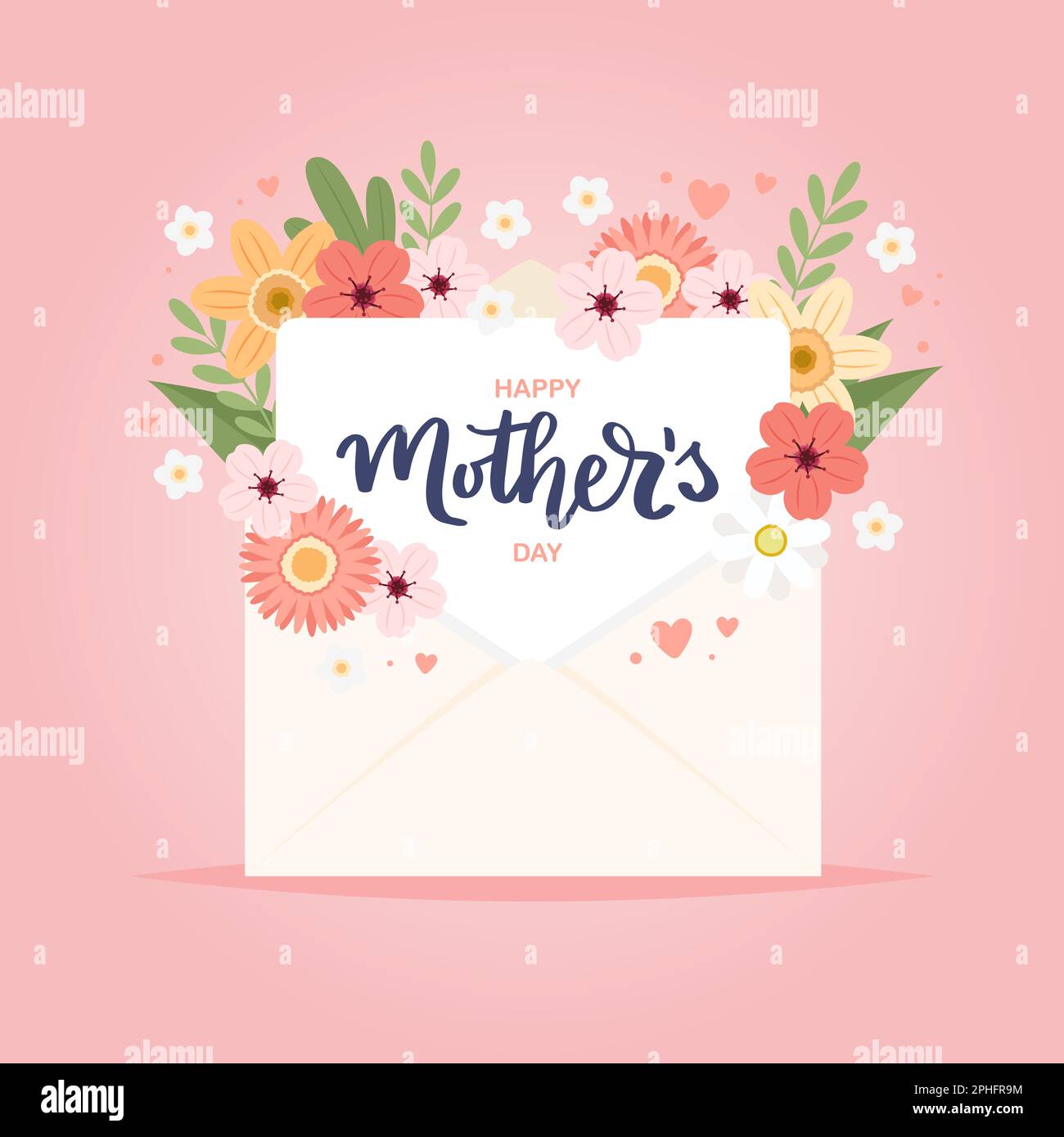 Happy mother s day card. Envelope with flowers and hand drawn lettering ...
