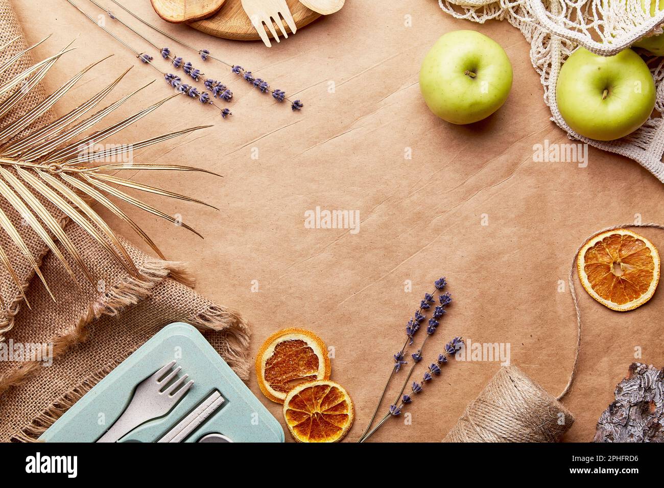 Aesthetic, natural, eco-friendly concept. Eco shopping bag with wooden ...