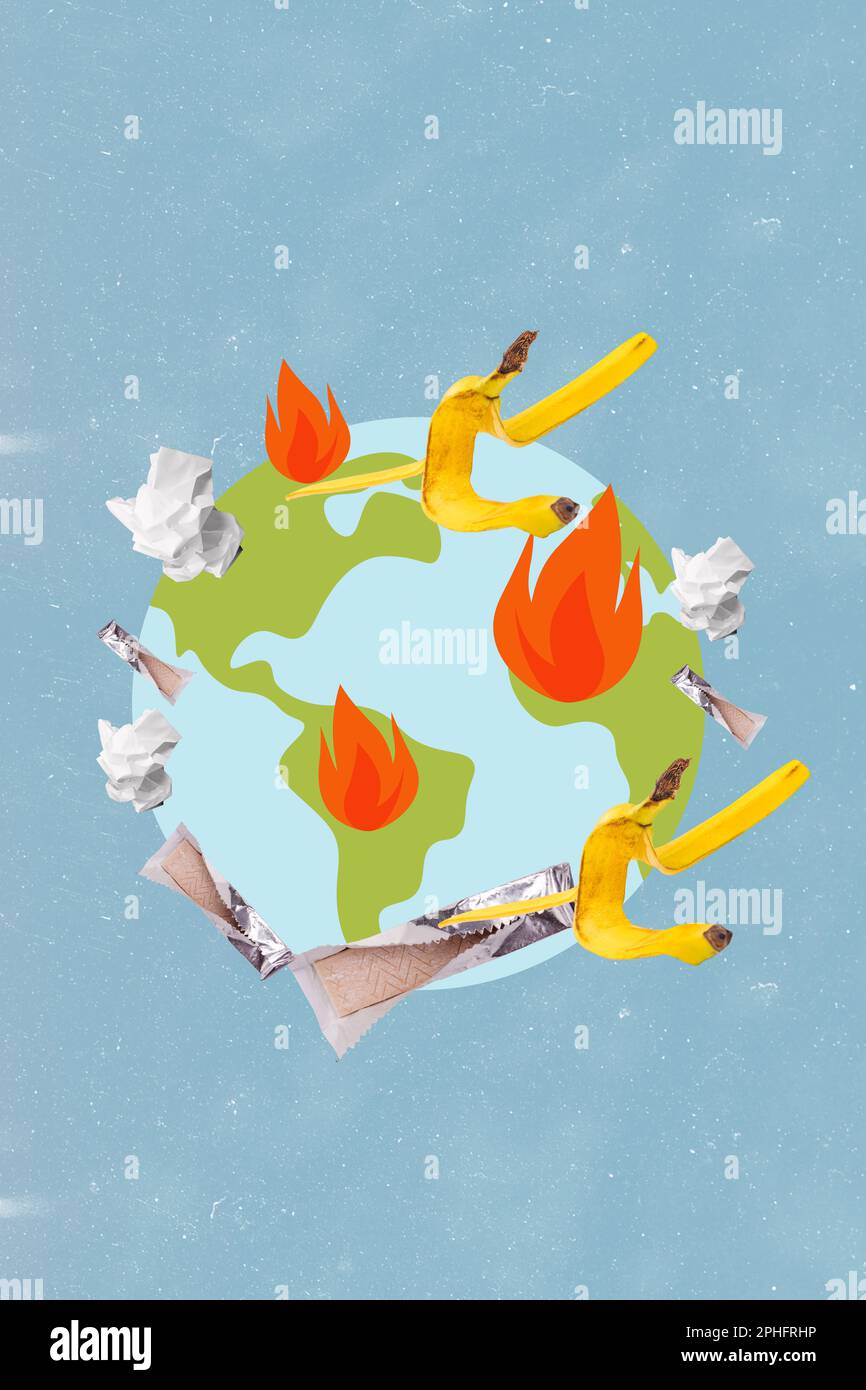 Creative 3d photo artwork graphics collage painting of burning dirty ...