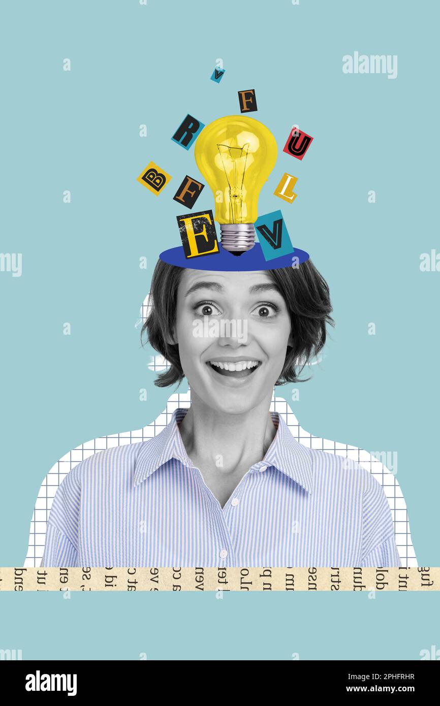 Photo cartoon comics sketch collage picture of funny excited lady ...