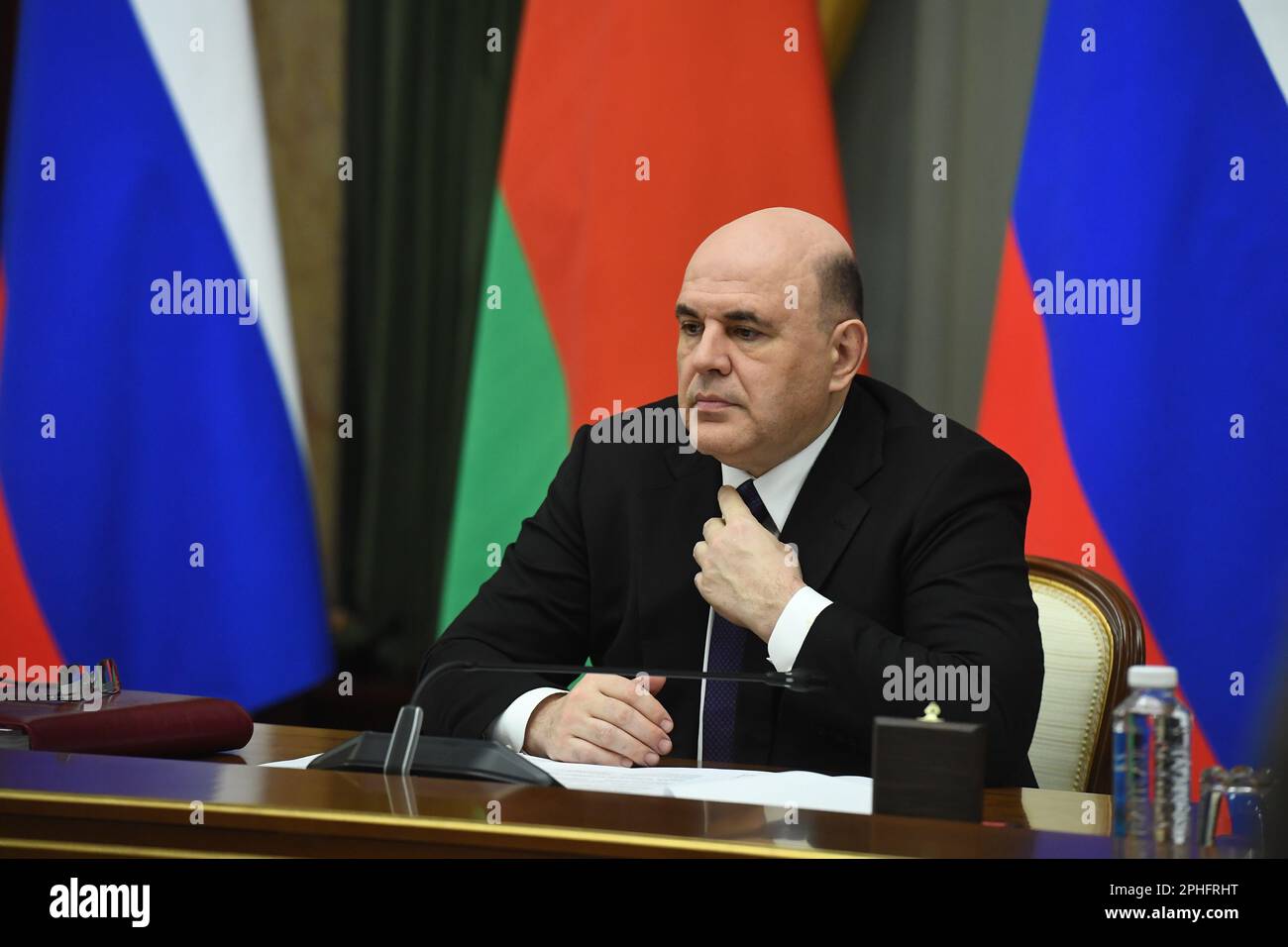 Moscow. Russian Prime Minister Mikhail Mishustin during a meeting of ...
