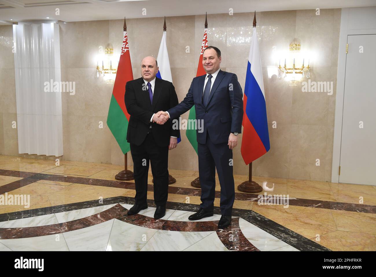 Moscow. Russian Prime Minister Mikhail Mishustin and Belarusian Prime ...