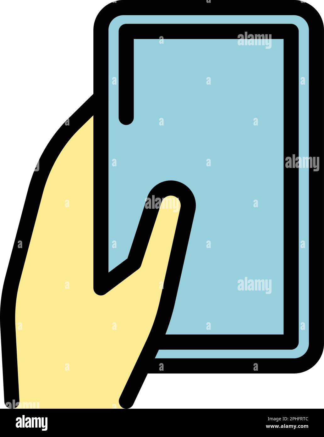 Using mobile icon outline vector. Phone device. Hand touch color flat ...