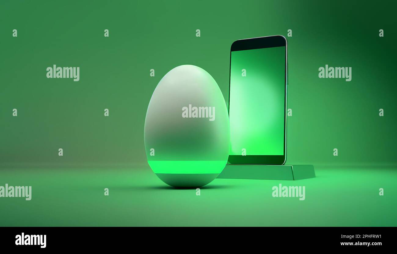 Smartphone with green screen and Easter egg with neon on green ...