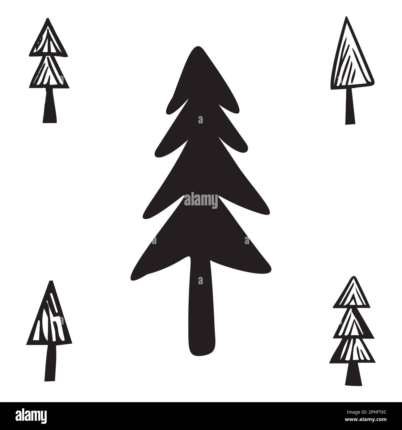 Collection of pine tree forest icons. Scandi style botanical forest ...