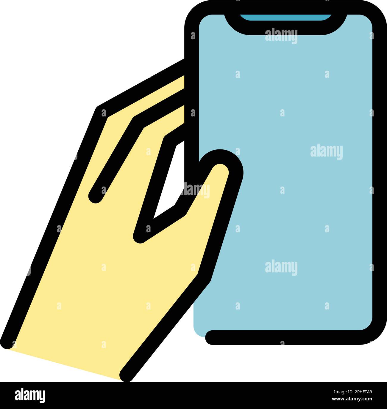 Holding android phone icon outline vector. Hand mobile. Cell screen ...
