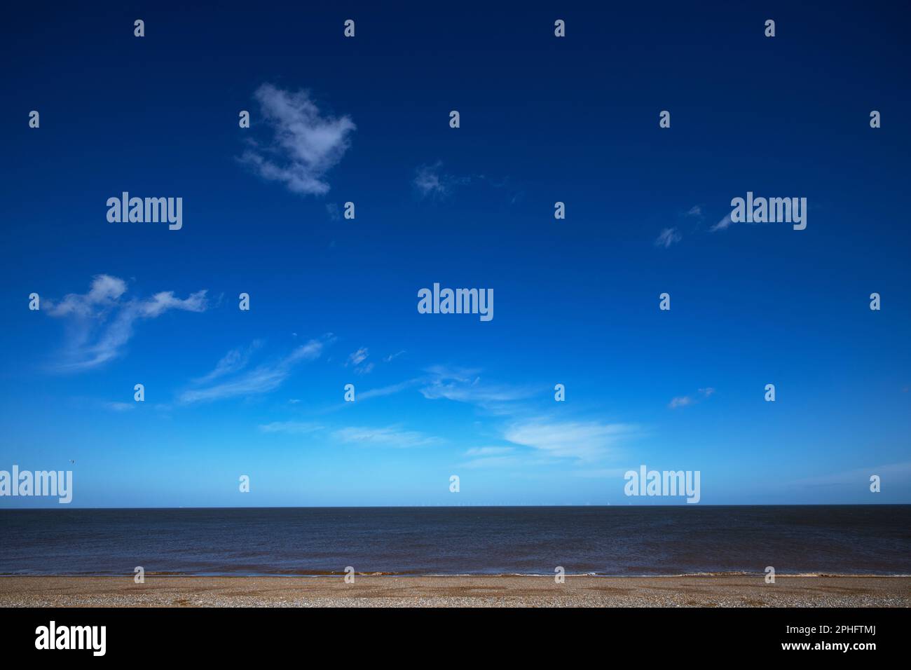 Norfolk Marshes Norfolk England March 2023 Cley Beach with blue sky ...