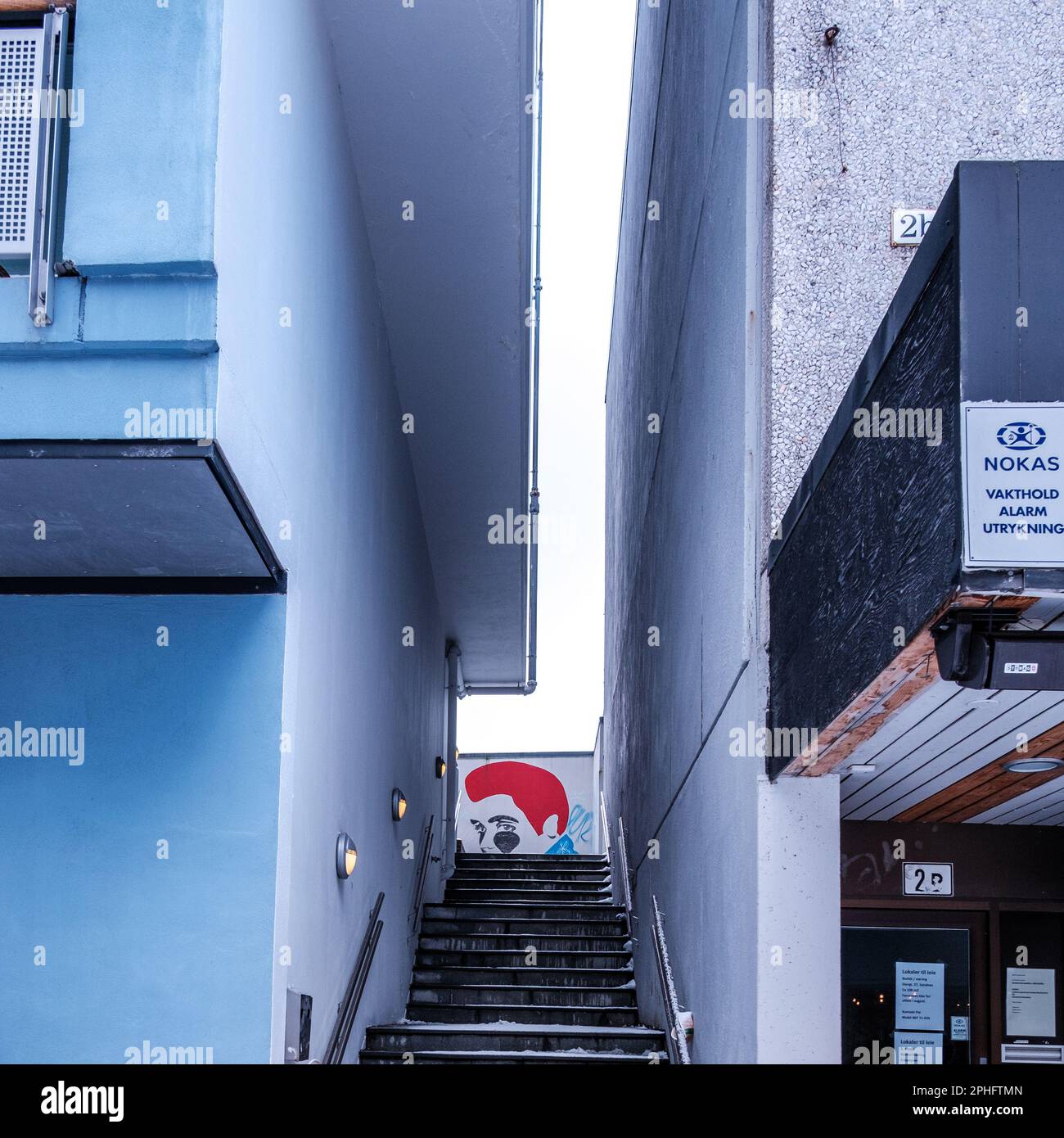 Sandnes, Norway, March 11 2023, Narrow Gap And Concrete Stairs Between ...