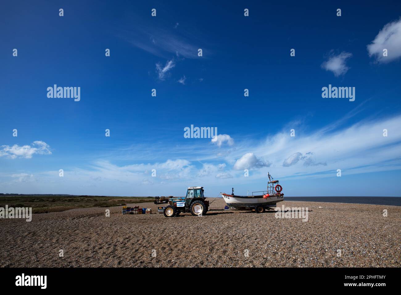 Norfolk Marshes Norfolk England March 2023 Cley Beach with blue sky ...
