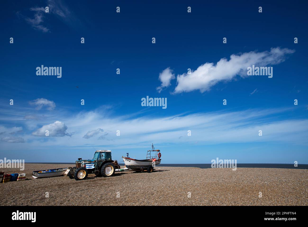 Norfolk Marshes Norfolk England March 2023 Cley Beach with blue sky ...