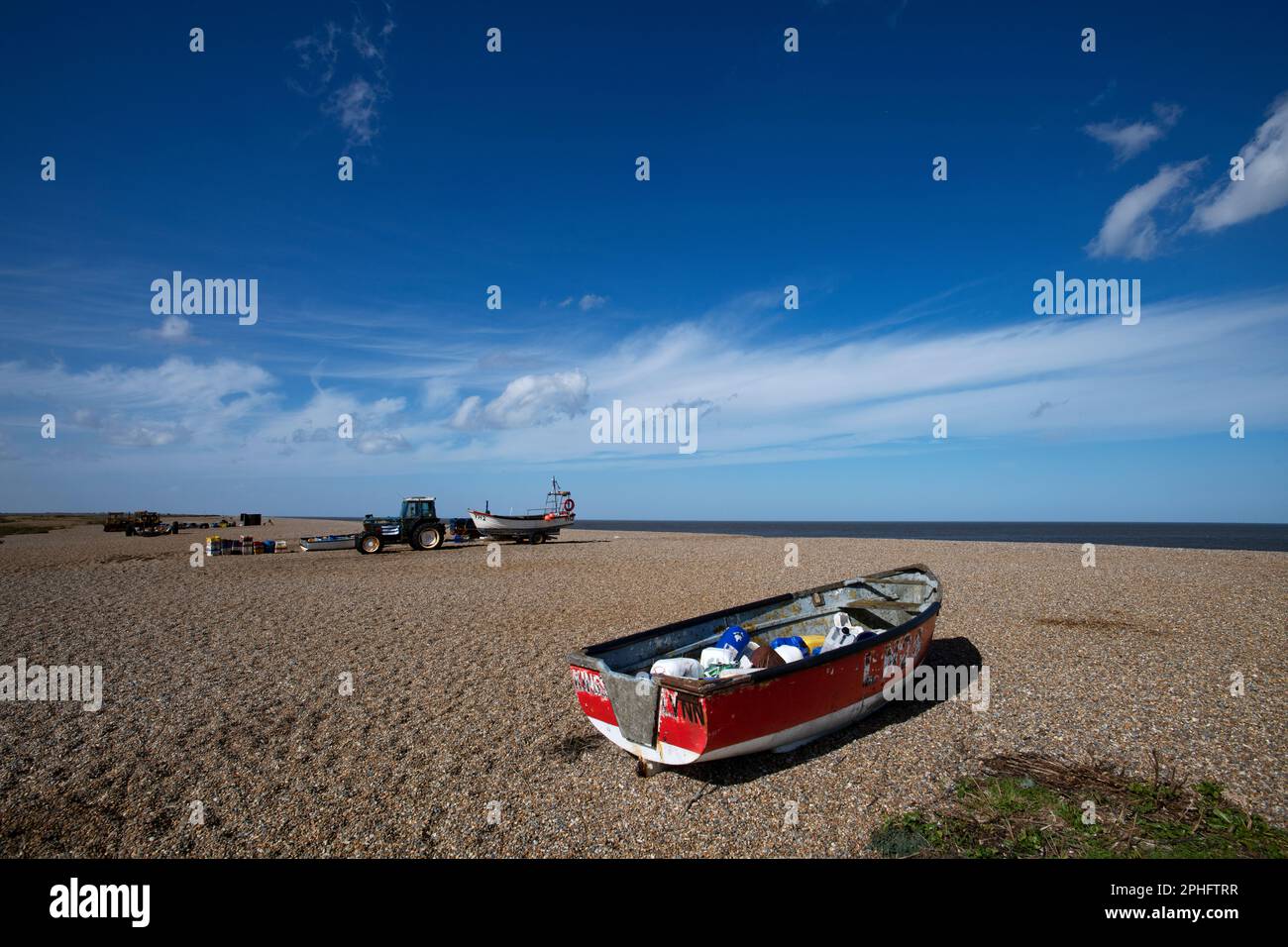 Norfolk Marshes Norfolk England March 2023 Cley Beach with blue sky ...